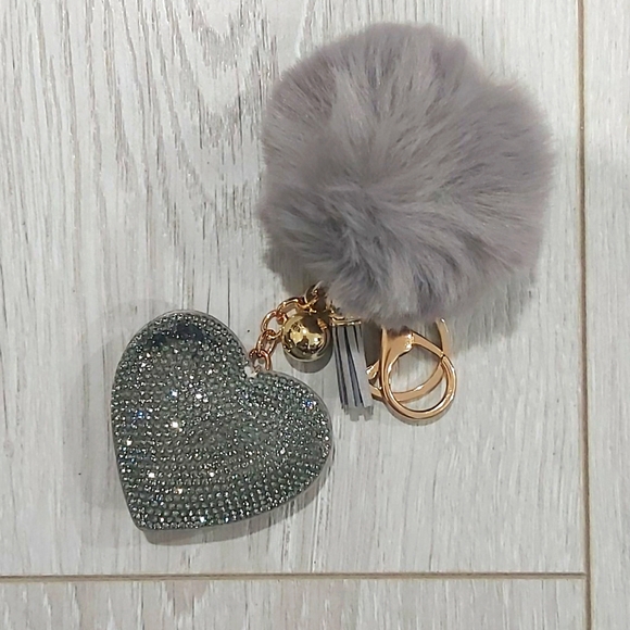 Accessories | 5 Add On Sequined Grey Heart Keychainbag Charm | Poshmark